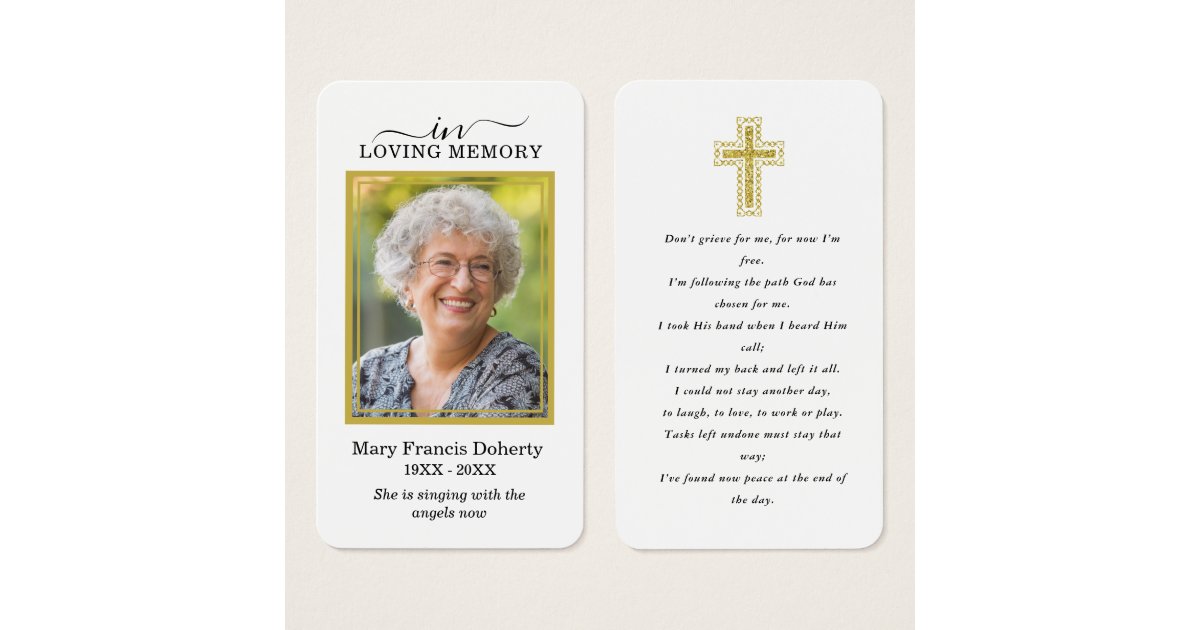 Simple Gold Photo Sympathy Funeral Prayer Card | Zazzle
