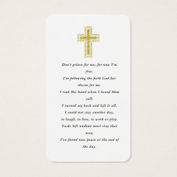 Simple Gold Photo Sympathy Funeral Prayer Card | Zazzle