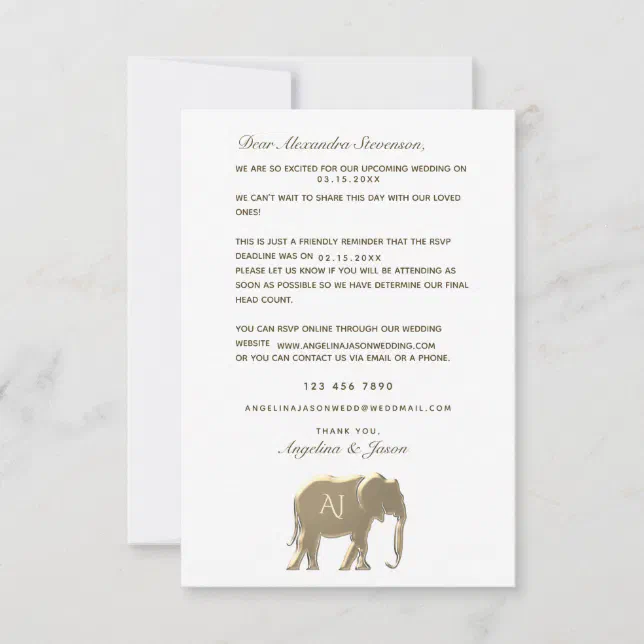 Simple Gold Reminder Wedding Invitation RSVP Card | Zazzle