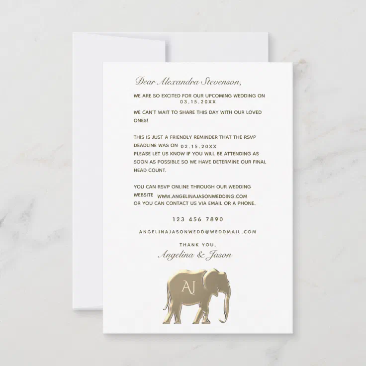 Simple Gold Reminder Wedding Invitation RSVP Card | Zazzle