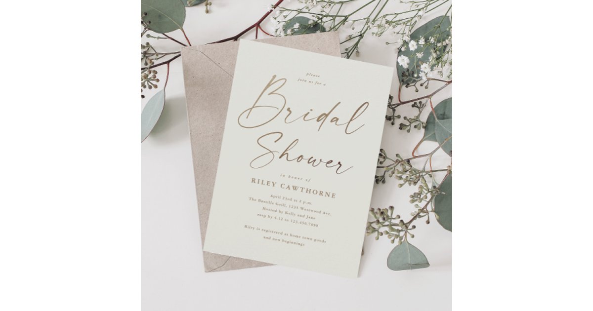 Simple Gold Script Bridal Shower Invitation | Zazzle