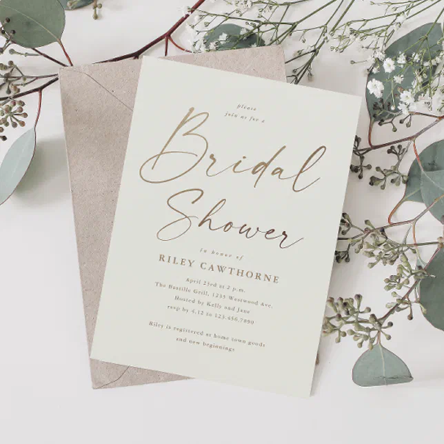 Simple Gold Script Bridal Shower Invitation | Zazzle