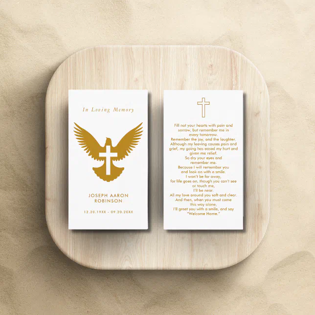 Simple Gold Script Funeral Memorial Prayer Card | Zazzle