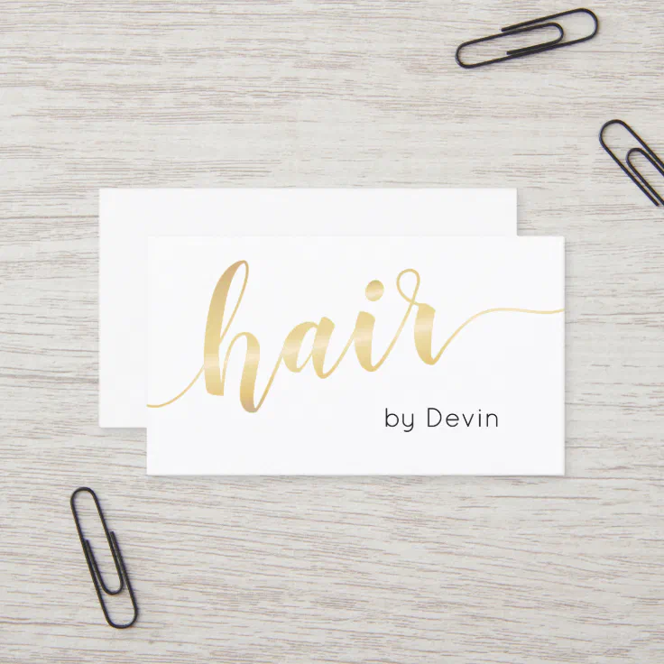 Simple Gold Script Typography Hair Stylist Salon Business Card | Zazzle