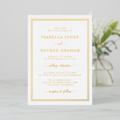 Simple Gold Wedding Foil Invitation | Zazzle
