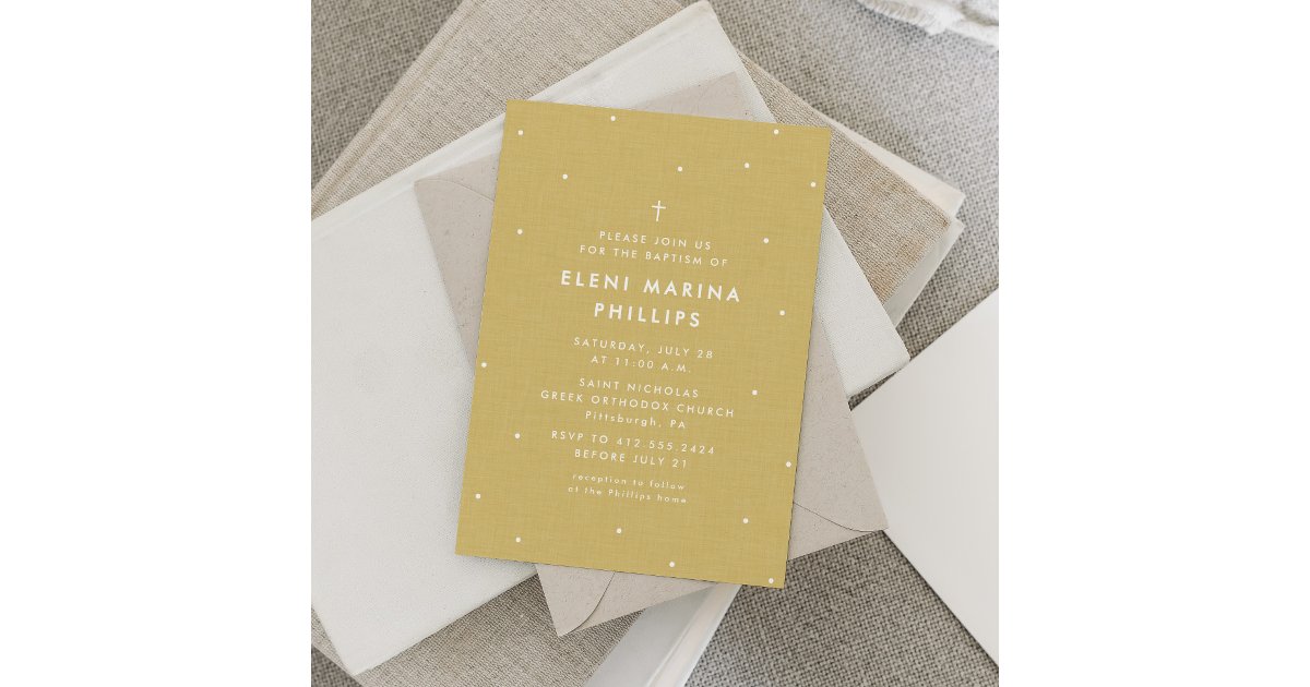 Simple golden yellow baptism invitation | Zazzle