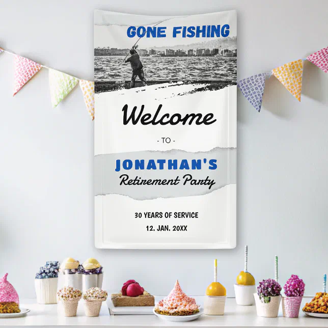 Simple Gone Fishing Retirement Party Welcome Banner | Zazzle