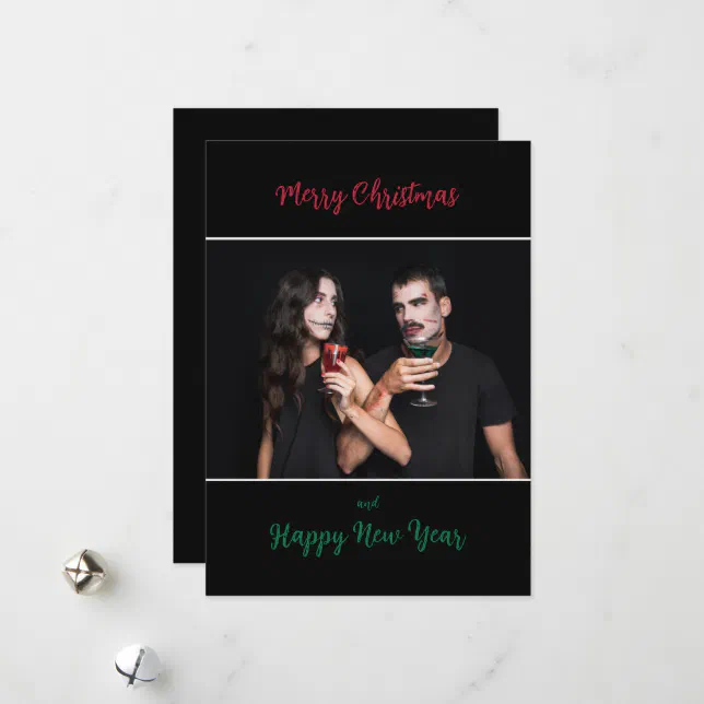 Simple Gothic Merry Christmas One Photo Holiday Card | Zazzle