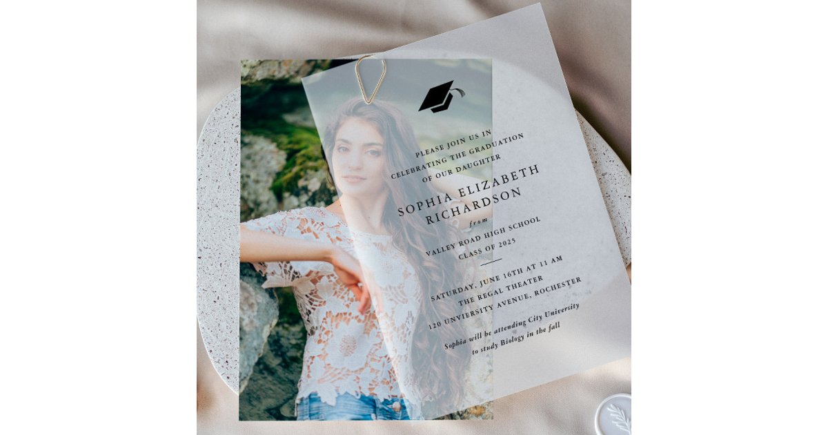 Simple Grad Cap Elegant Graduation Vellum Invitations | Zazzle