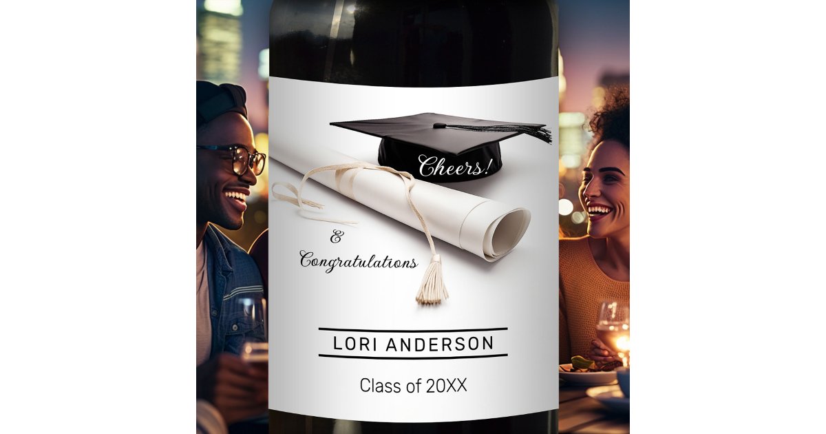 Simple Grad Cap Elegant Graduation Wine Label | Zazzle