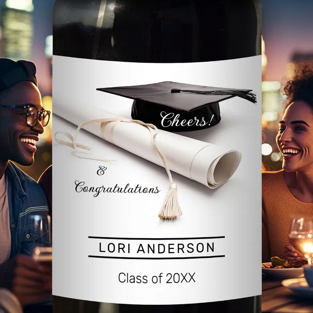Simple Grad Cap Elegant Graduation Wine Label | Zazzle
