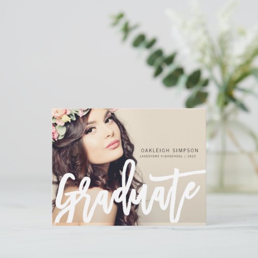 Simple Grad Script Graduation Announcement Postcard | Zazzle