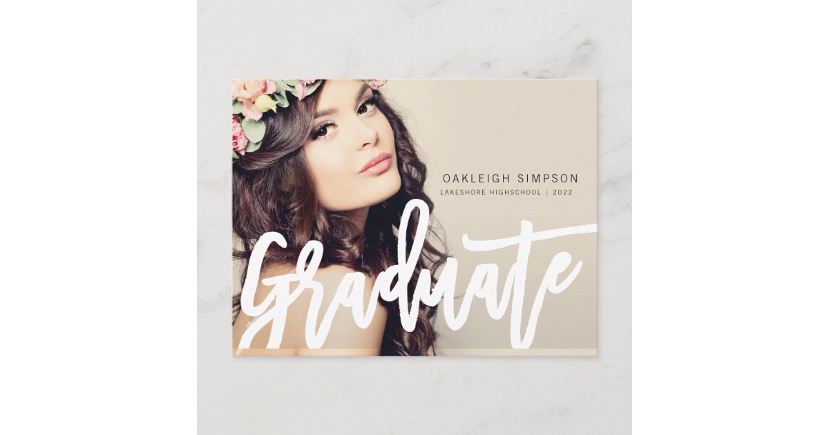 Simple Grad Script Graduation Announcement Postcard | Zazzle
