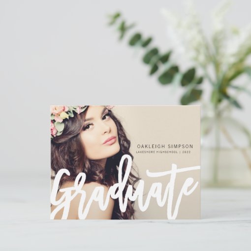Simple Grad Script Graduation Announcement Postcard | Zazzle