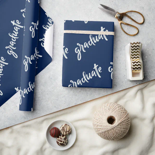 Simple Graduate Blue And White Graduation party Wrapping Paper | Zazzle