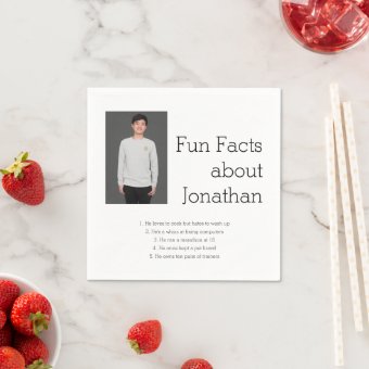 Simple Graduate Fun Facts Grad Photo Custom Napkins | Zazzle