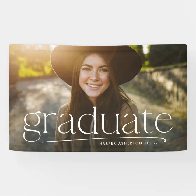 Simple graduate one-photo personalized graduation banner | Zazzle
