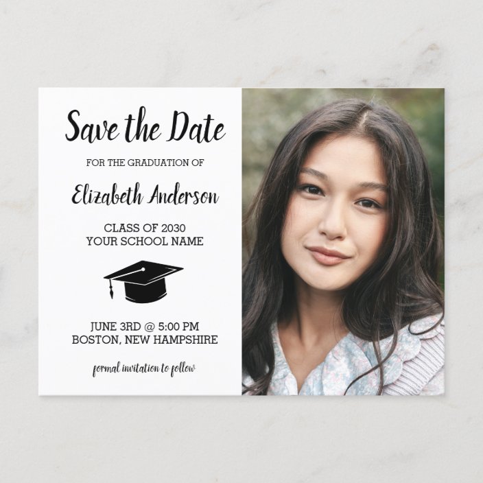 Simple Graduate Photo Save The Date Graduation Announcement Postcard ...