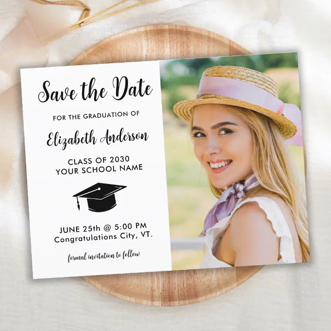 Simple Graduate Photo Save The Date Graduation Invitation Postcard | Zazzle
