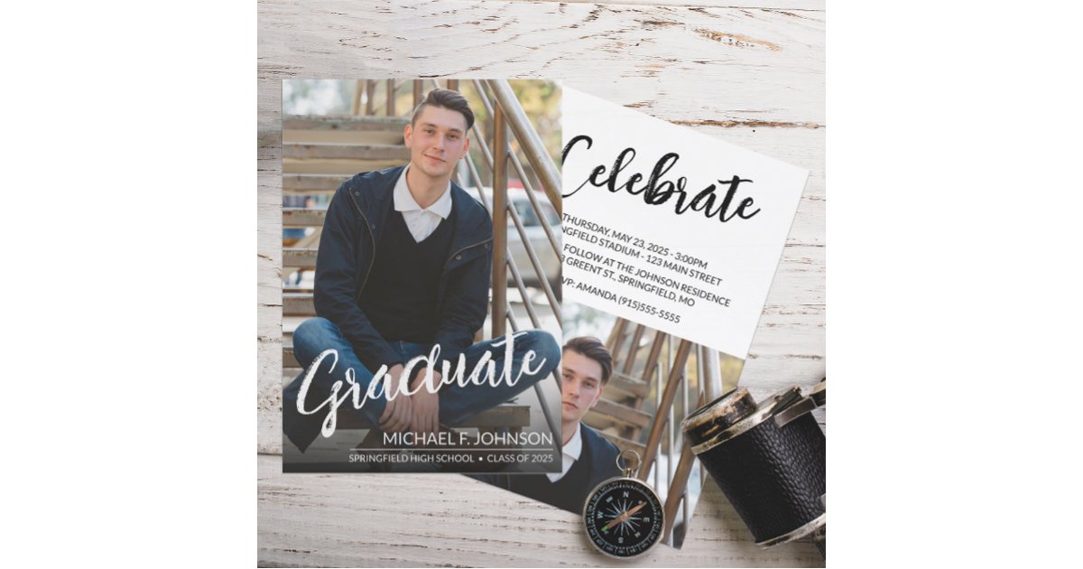 Simple Graduate Script Photo Graduation Invitation | Zazzle