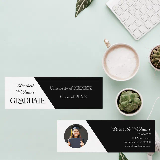 Simple Graduation Black and White Name Card | Zazzle