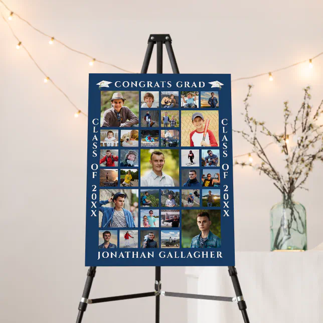 Simple Graduation Blue 33 Photo Collage Congrats Foam Board | Zazzle