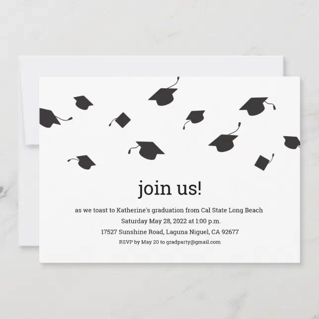 Simple Graduation Caps Graduation Party Invitation | Zazzle