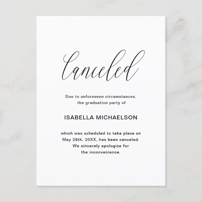 Simple Graduation Party Cancellation Announcement | Zazzle
