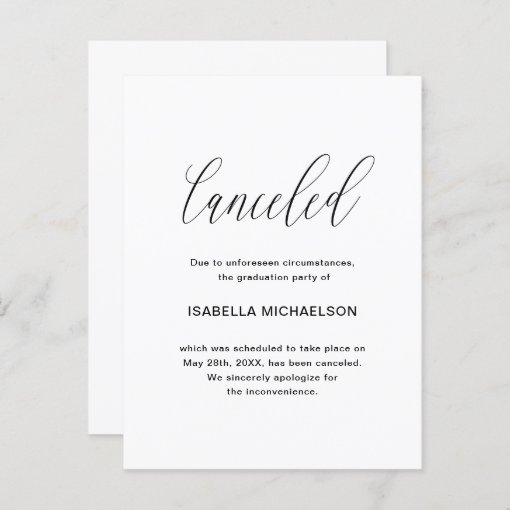 Simple Graduation Party Cancellation Announcement | Zazzle