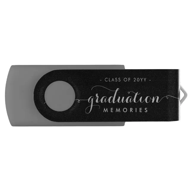 Simple Graduation Photo Black White Girly Script Flash Drive | Zazzle