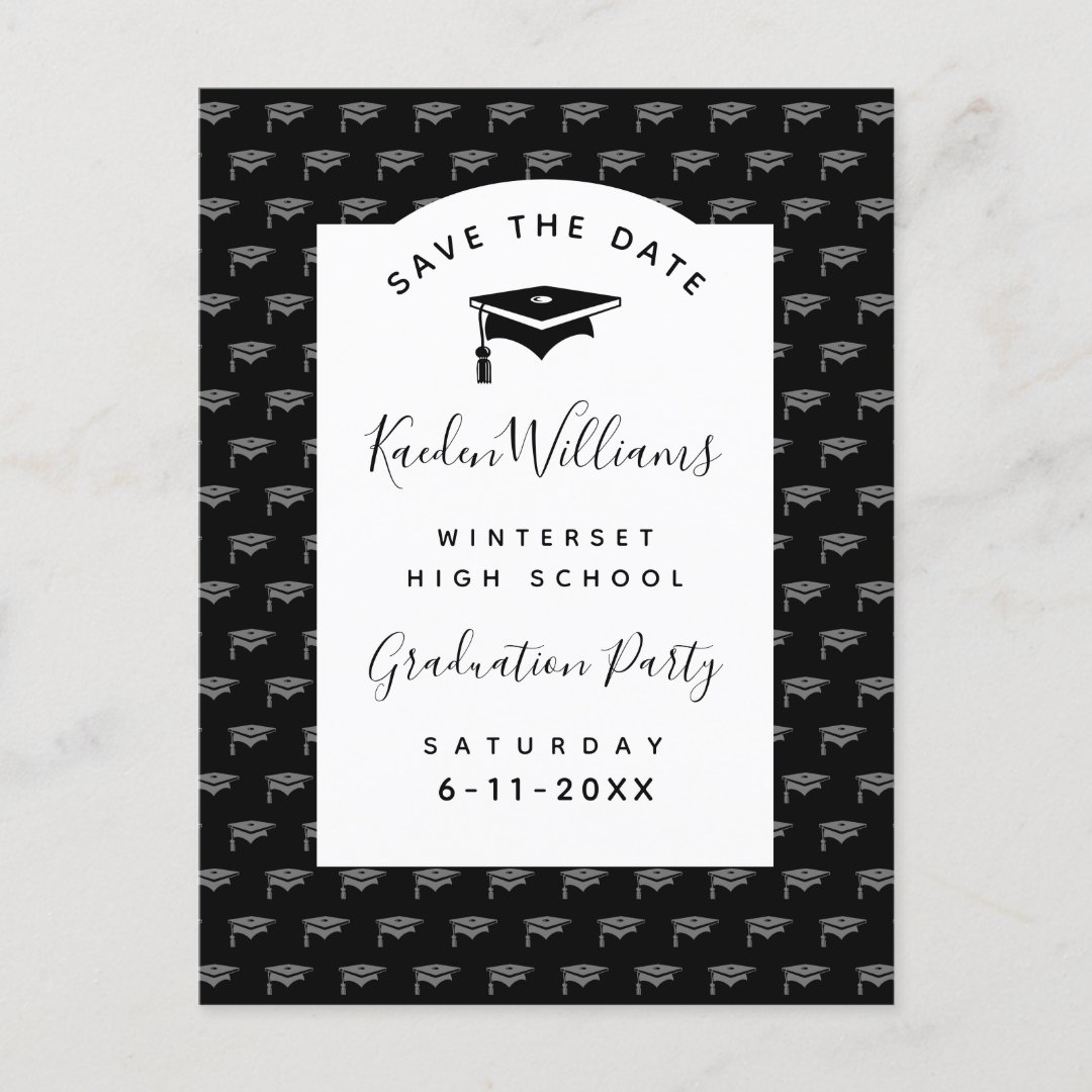Simple Graduation Save the Date Black Postcard | Zazzle