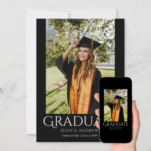 Simple Graduation Stylish Modern Grad Party Photo Invitation | Zazzle