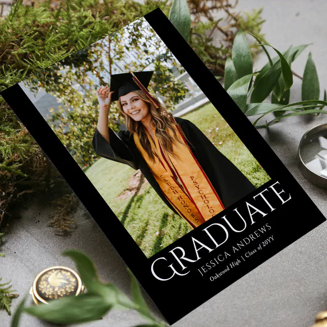 Simple Graduation Stylish Modern Grad Party Photo Invitation | Zazzle