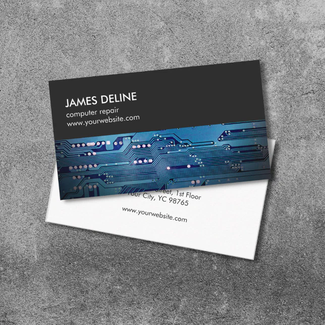 Simple Gray Blue Circuit Board Computer Repair Business Card | Zazzle