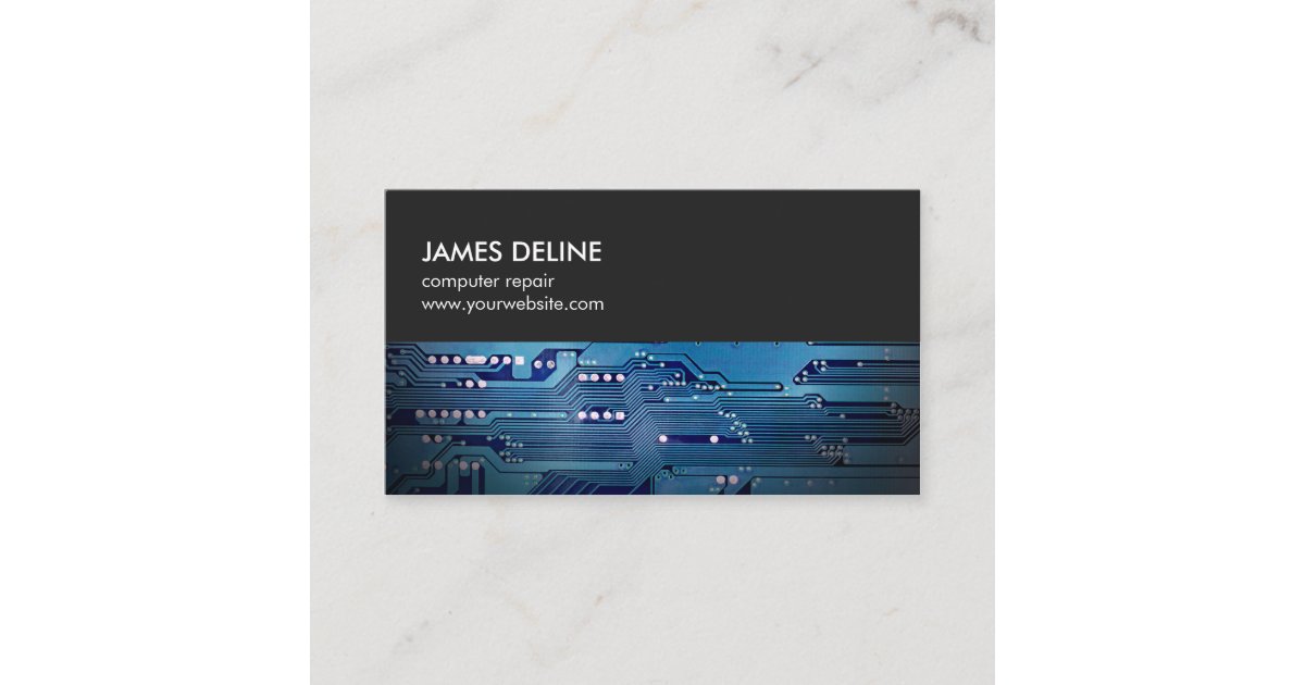 Simple Gray Blue Circuit Board Computer Repair Business Card | Zazzle
