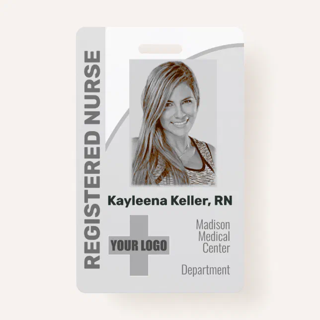 Simple Gray Grey Logo Barcode ID Registered Nurse Badge | Zazzle