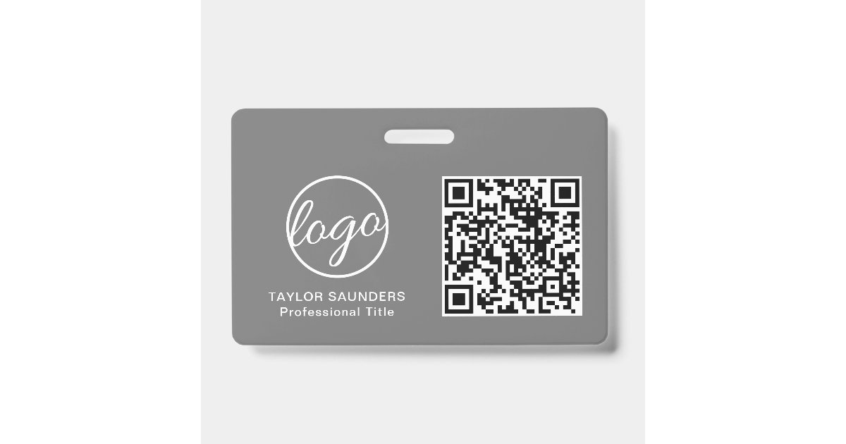 Simple Gray QR Code Employee ID Badge | Zazzle