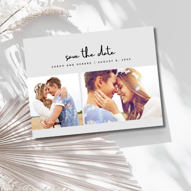 Simple Gray Two Photo Wedding Save the Date Announcement Postcard | Zazzle