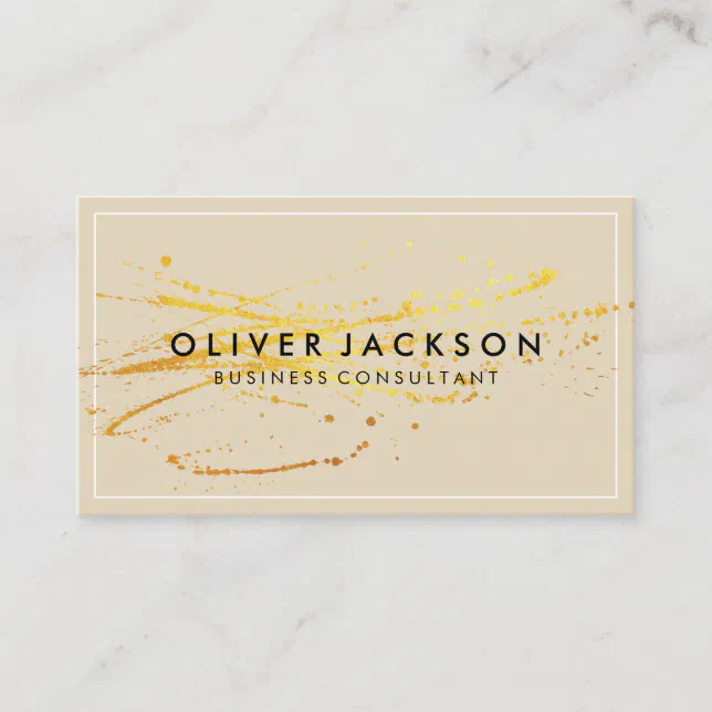 Simple Gray with White Border Gold Spatter Business Card | Zazzle