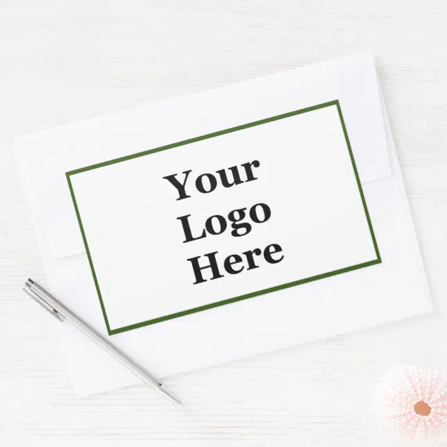 Simple Green and White Your Logo Here Template Rectangular Sticker | Zazzle