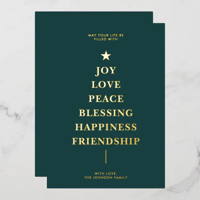 Simple Green Christmas Message Tree Foil Holiday Card | Zazzle