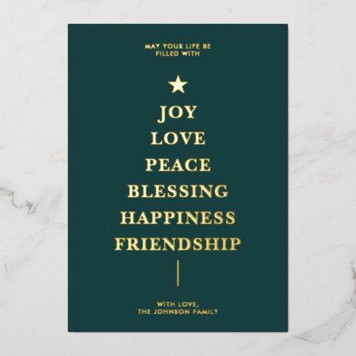 Simple Green Christmas Message Tree Foil Holiday Card | Zazzle