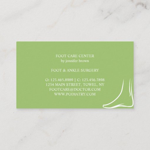 Simple Green Foot Cares Podiatry Practioner Doctor Business Card | Zazzle