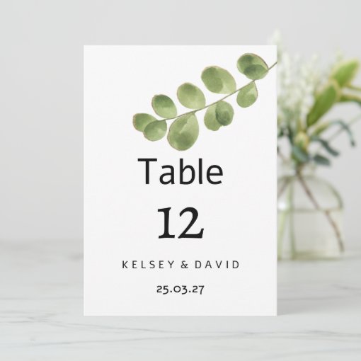Simple green gold eucalyptus leaves Table Numbers | Zazzle