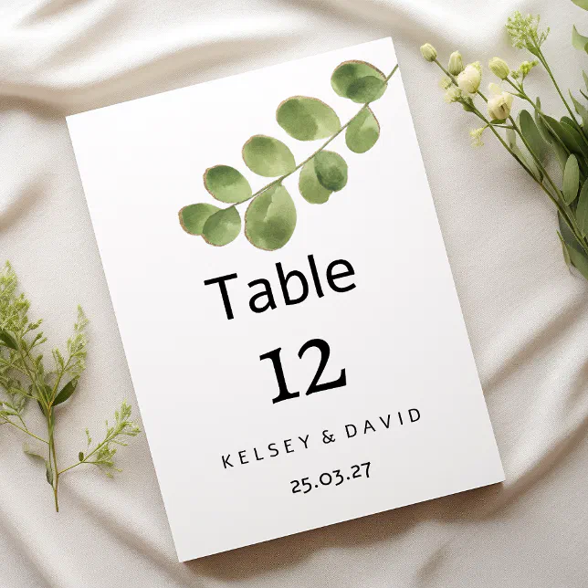 Simple green gold eucalyptus leaves Table Numbers | Zazzle
