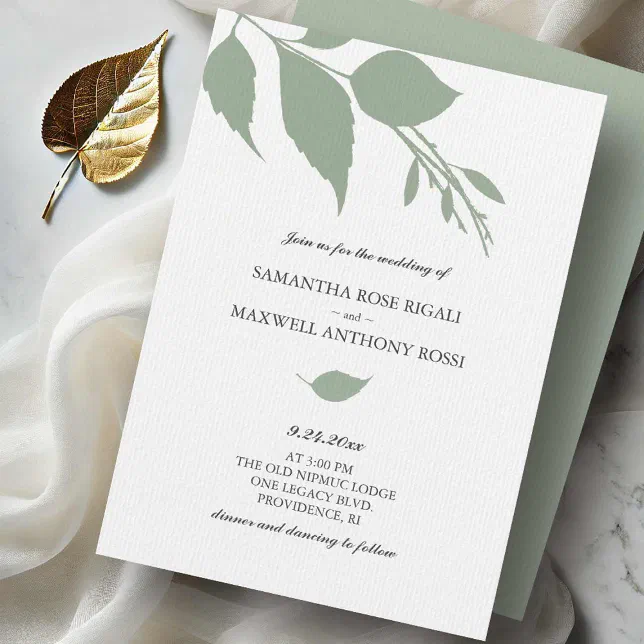 Simple Green Wedding Invitation | Zazzle