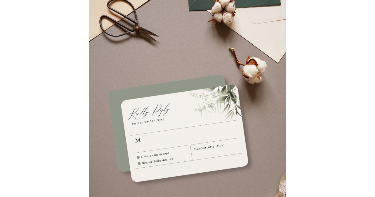 Simple Greenery Botanical RSVP Card | Zazzle