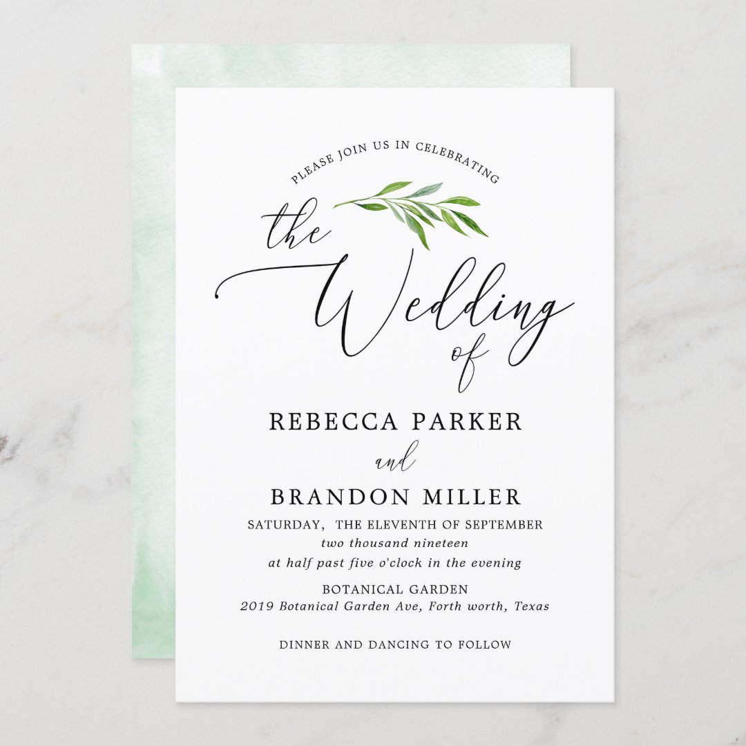 Simple Greenery Calligraphy Rustic Wedding Invitation | Zazzle