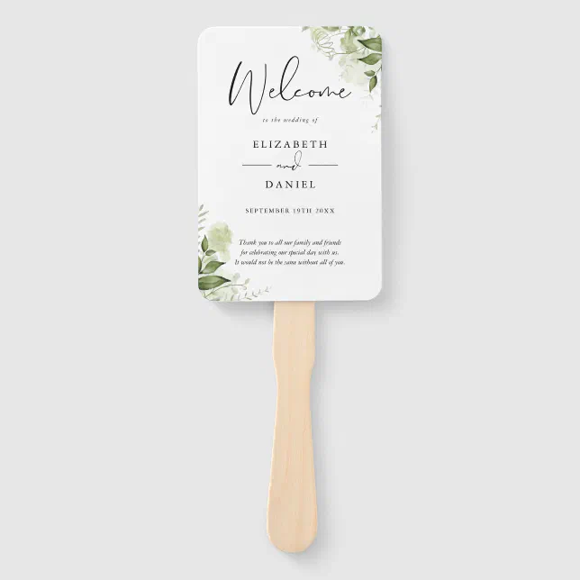 Simple Greenery Foliage Wedding Program Hand Fan | Zazzle