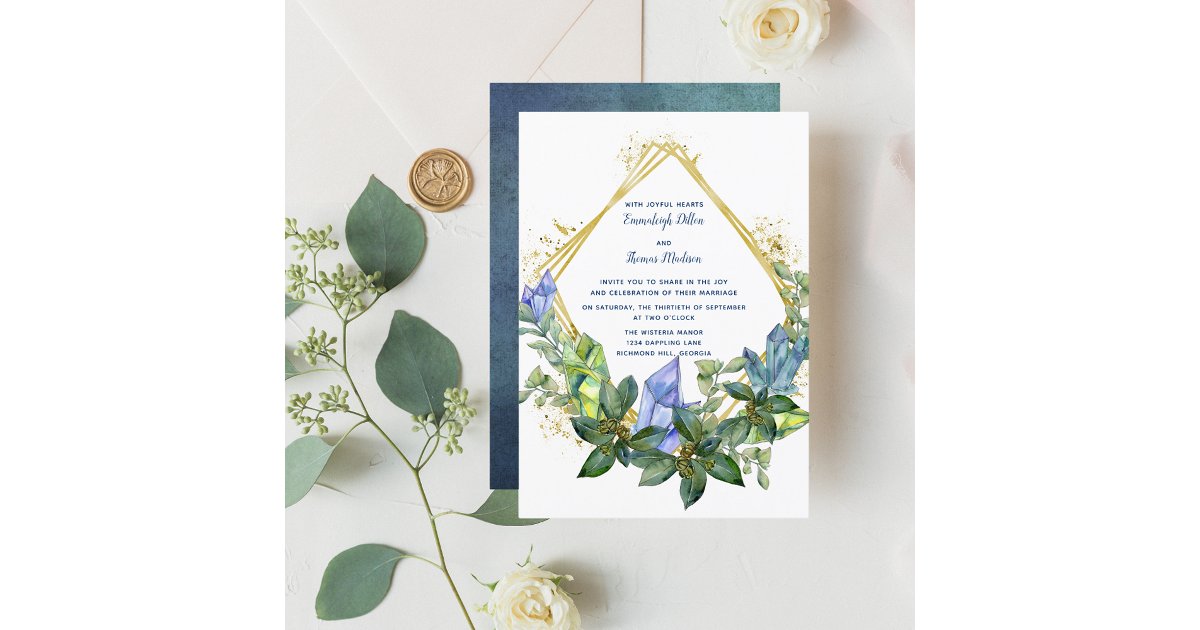 Simple Greenery Geometric Wedding Invitation | Zazzle